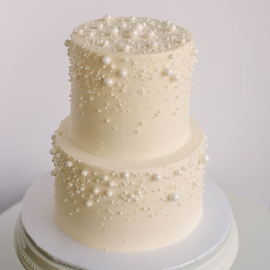 Cascading Pearls • Two Tiered Designer Cake – Butterfly Bakery